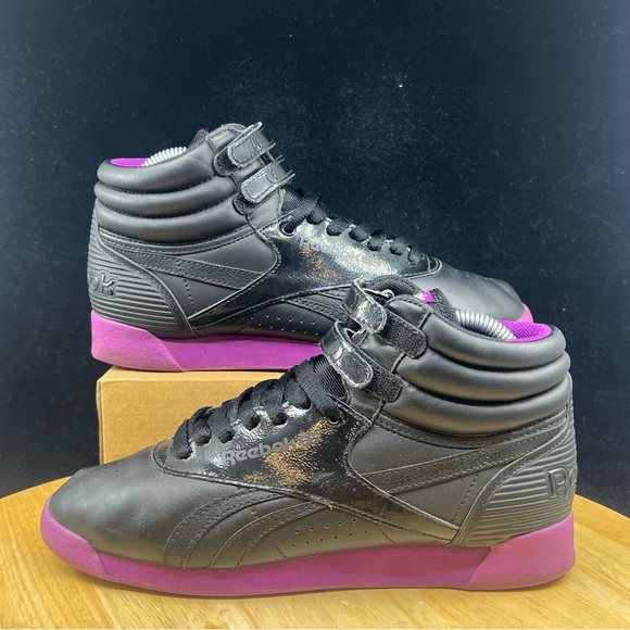 Reebok | Shoes | Reebok Classic Freestyle Hi Womens Shoes Black Purple ...